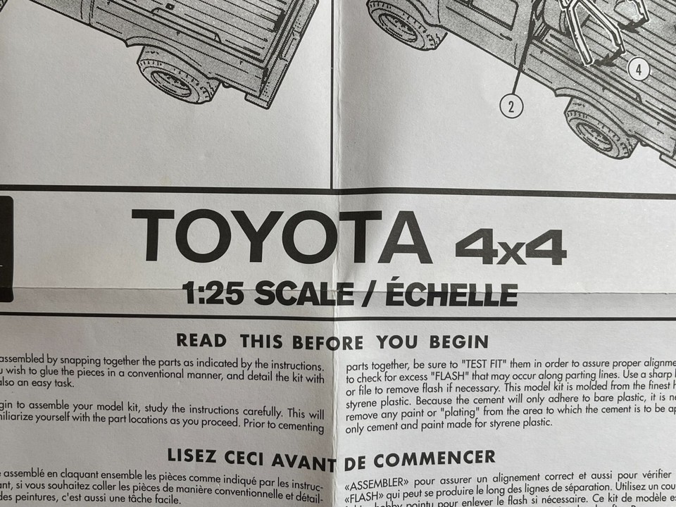 AMT- Toyota 4x4 Truck - Original Model Kit Instruction Sheet - 1/25 | eBay