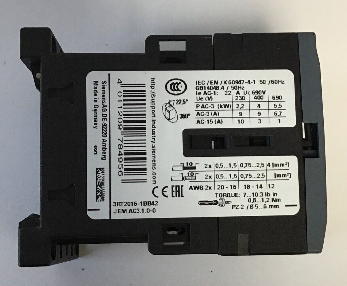 SIEMENS 3RT2016-1BB42 CONTACTOR 50/60HZ 690V | eBay