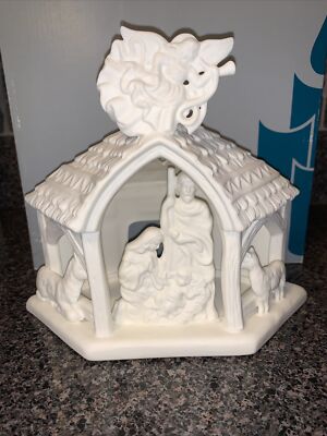 Partylite O Little Town Nativity Ivory Bisque Tealight Candle Holder w ...