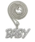 Silver Plated Cubic Zirconia Lil Baby & 24" Box Cuban Rope Brass Chain ...