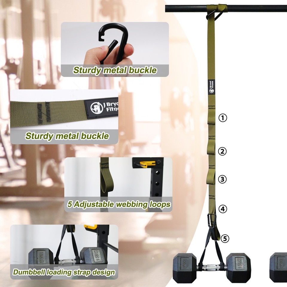 Adjustable Dumbbell Spotter Straps for Barbell Rack Attachment Chest ...