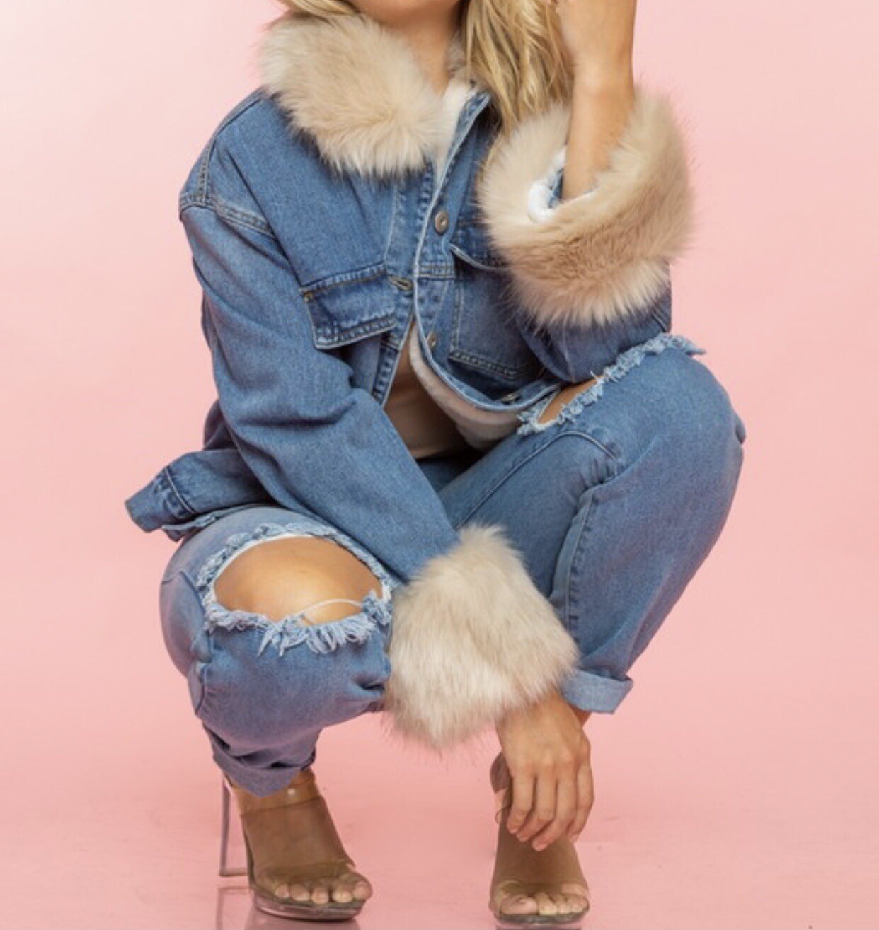 Oversized faux fur lined Jean Denim Spring jacket | eBay