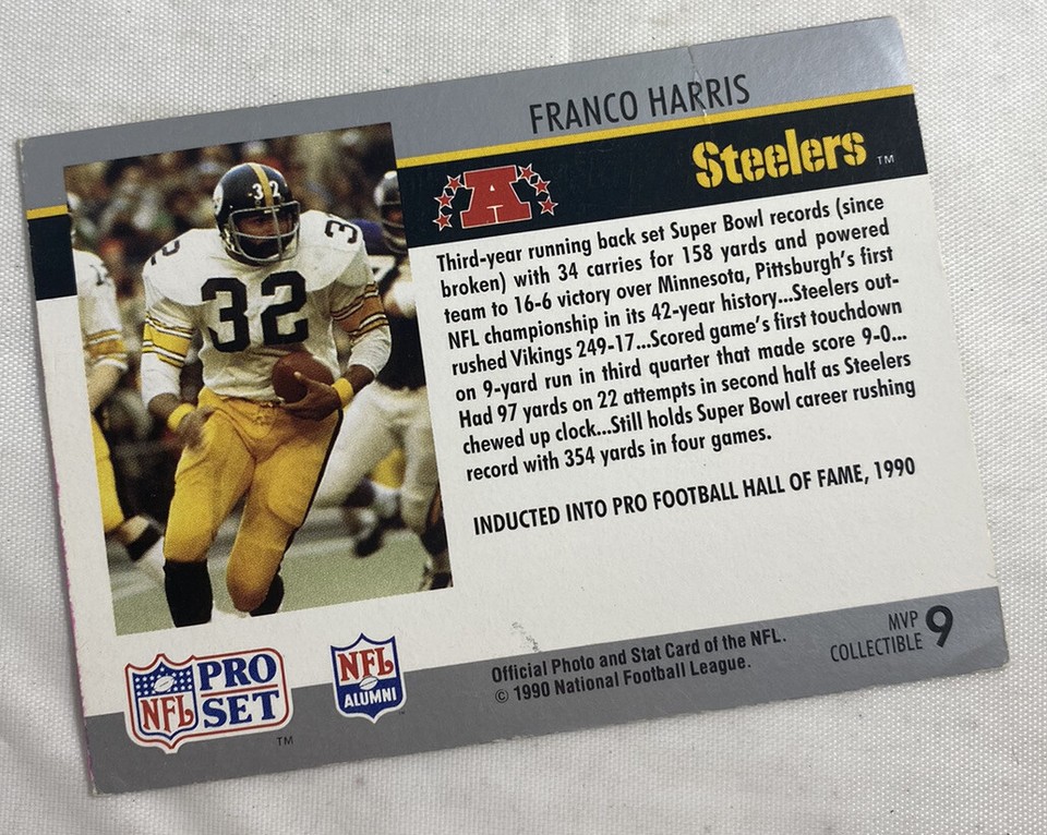 1990 Pro Set #9 Franco Harris Super Bowl MVP Pittsburgh Steelers - EX ...