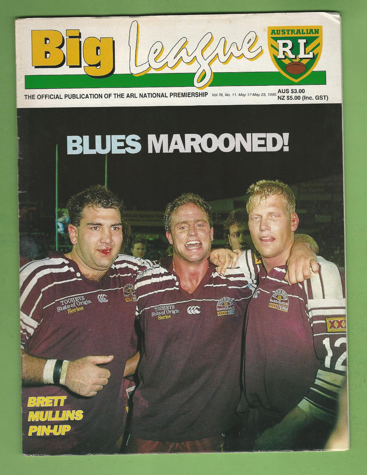 #HH1. RUGBY BIG LEAGUE MAGAZINE 17-23/5 1995, BRETT MULLINS CANBERRA ...