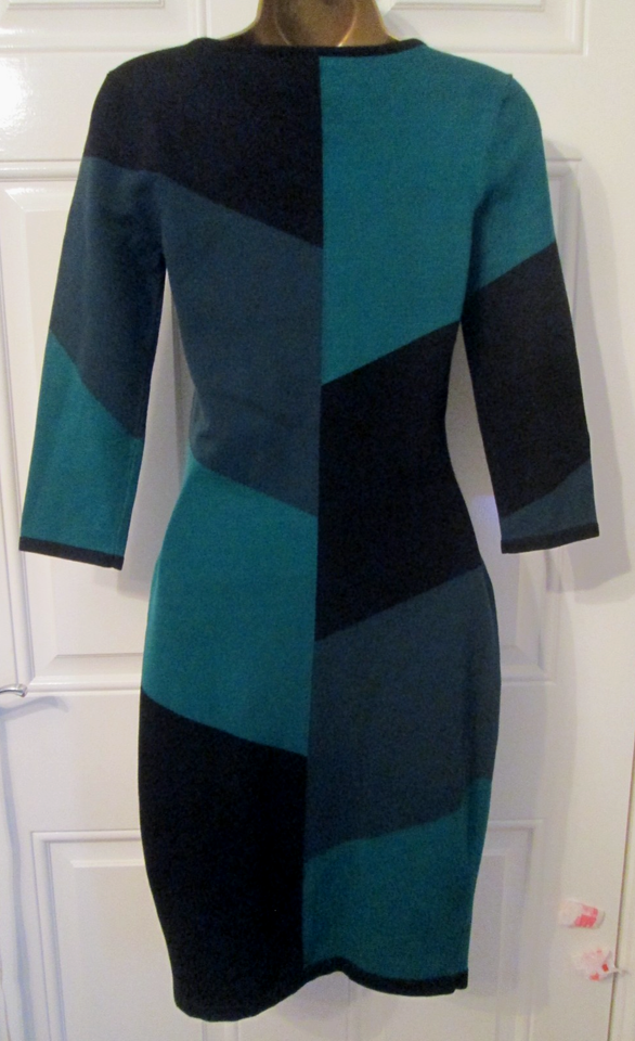 "NEW TAGS"PHASE EIGHT ABRIANA BODYCON KNIT DRESS GREEN/BLACK 3/4 SLEEVE ...