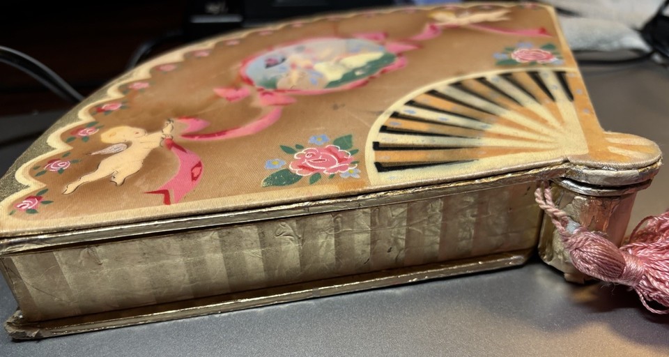 Antique Beautiful Rare Richard Hudnut Painted Fan Shape Box With ...