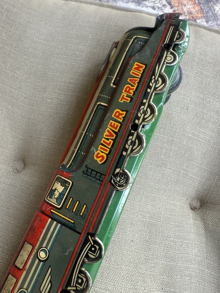 Marusan Toys Japan Old Vintage Silver Train Tin Toy Friction Locomotive ...