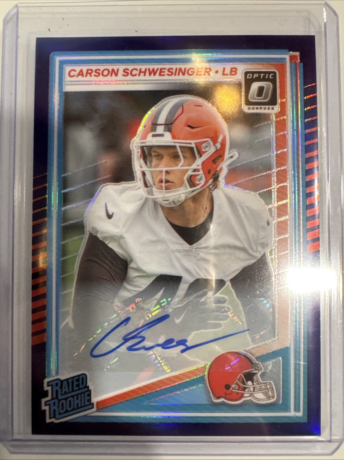 Carson Schwesinger 2025 Optic #217 Rated Rookie Autographs - Purple /50 ...