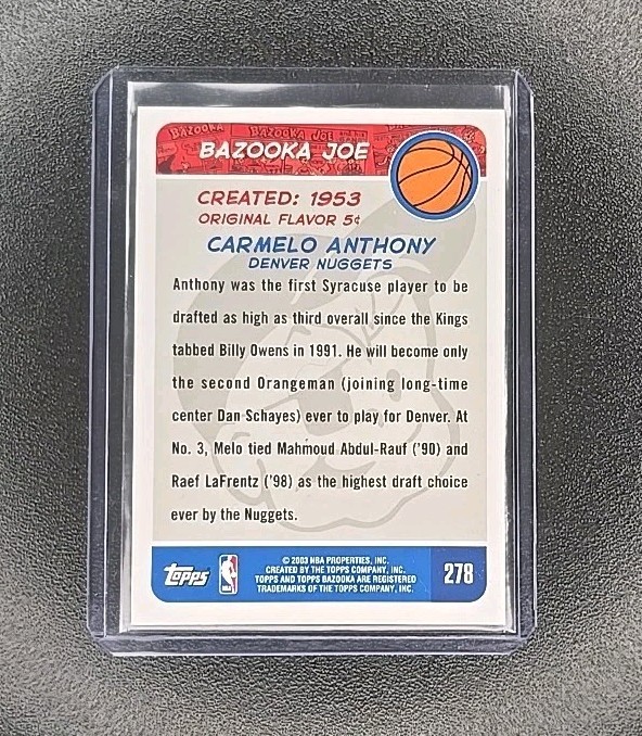 🏀2003-04 Bazooka Carmelo Anthony #278 Blue Denver Nuggets ROOKIE Card🔥📈 ...