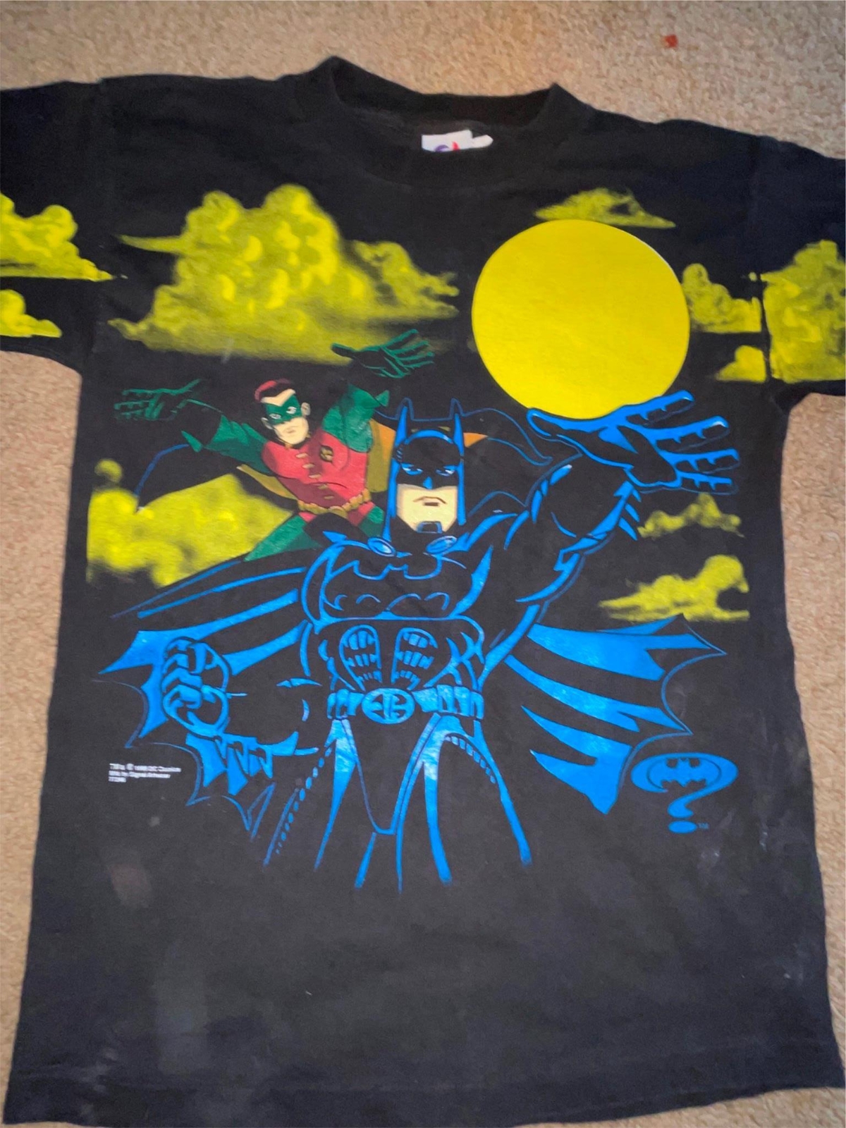 VTG 90S BATMAN ROBIN DC COMICS 1995 ALL OVER PRINT SH… - Gem