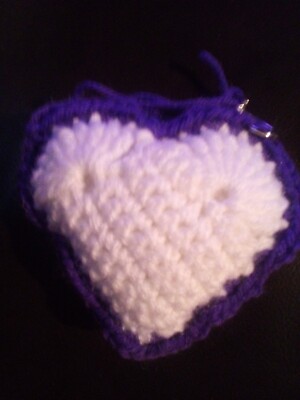 White and Purple Red Heart Yarn Crochet Heart Keychain | eBay