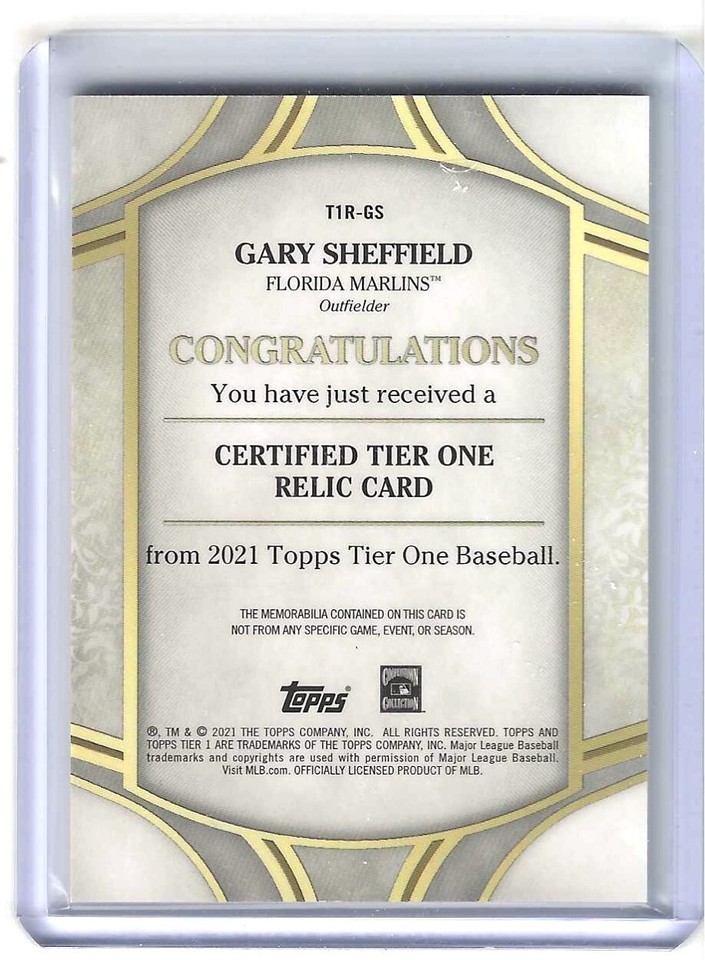 2021 Topps Tier One - GARY SHEFFIELD #T1R-GS Relic 096/299 MARLINS | eBay