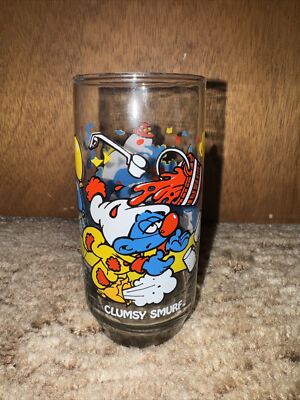 Vintage Peyo 1983 Smurf Collector Clumsy Smurf Drinking Glass | eBay