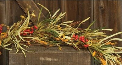 New Primitive Farmhouse FALL WILDFLOWER GRASS GARLAND Vine Swag 4' | eBay