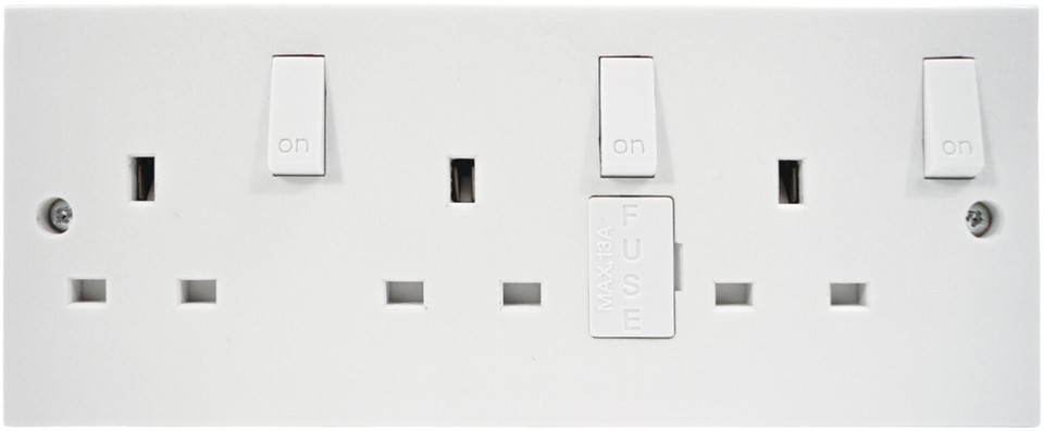 3 Gang Switched Socket with Surface Wall Back Box - 13A 13 Amp Triple ...