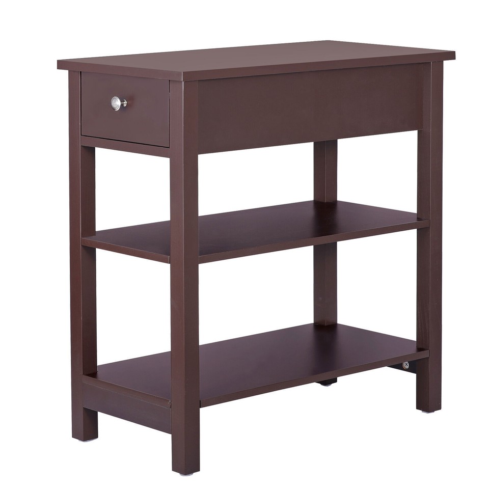 24'' Brown Narrow End Side Table with Drawer for Living Room Bedroom ...