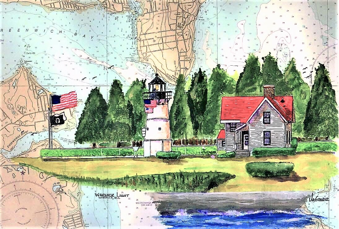 WARWICK NECK LIGHTHOUSE Art Print Narragansett RI Rhody light Coast ...