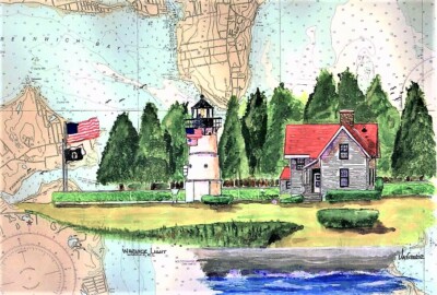 WARWICK NECK LIGHTHOUSE Art Print Narragansett RI Rhody light Coast ...