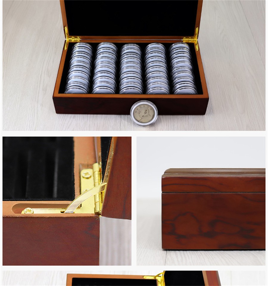 50PCS Coin Capsules Storage Box with Wooden Case Holder Collection ...