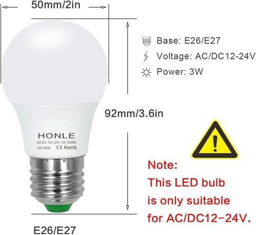 E26 12V 24V LED Light Bulbs 3W Low Voltage Warm White 3w 3000k Pack of ...