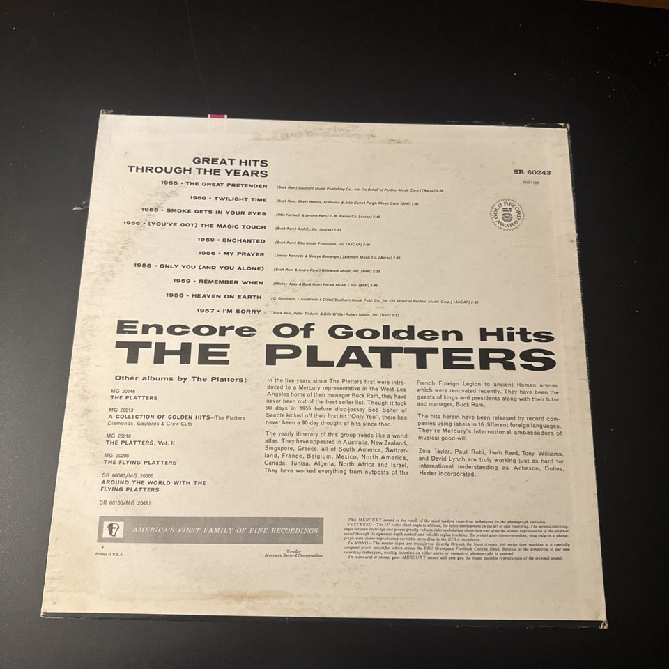 The Platters Encore Of Golden Hits Vinyl LP Record SR-60243 | eBay
