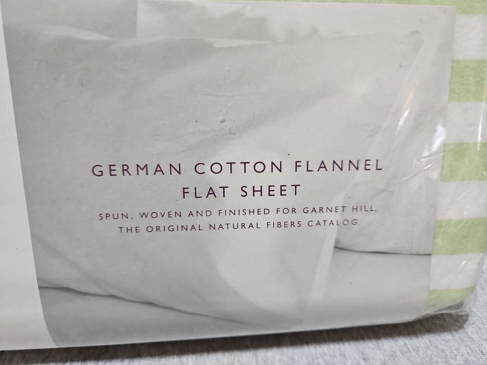 Garnet Hill Flannel Twin Size Flat Sheet Green White Striped | eBay