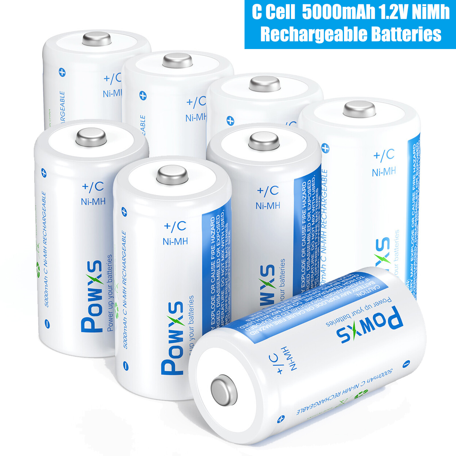 POWXS C Cell C Size Rechargeable Batteries 5000mAh 1.2V NiMh Pre ...