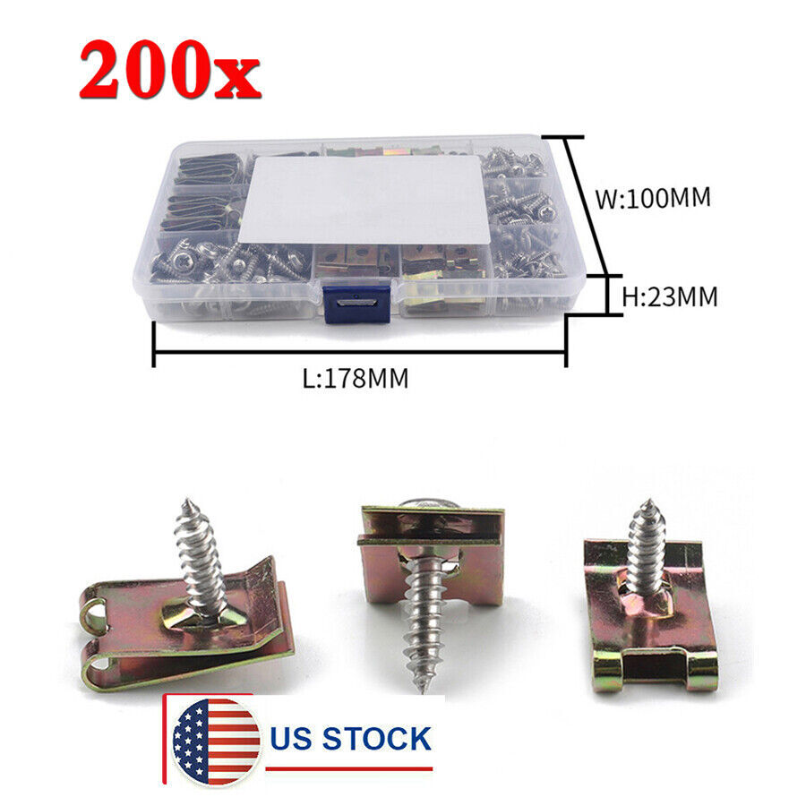 200pcs Boxed U Splint Nuts Clips Fastener w/Screws For Car Auto Body ...