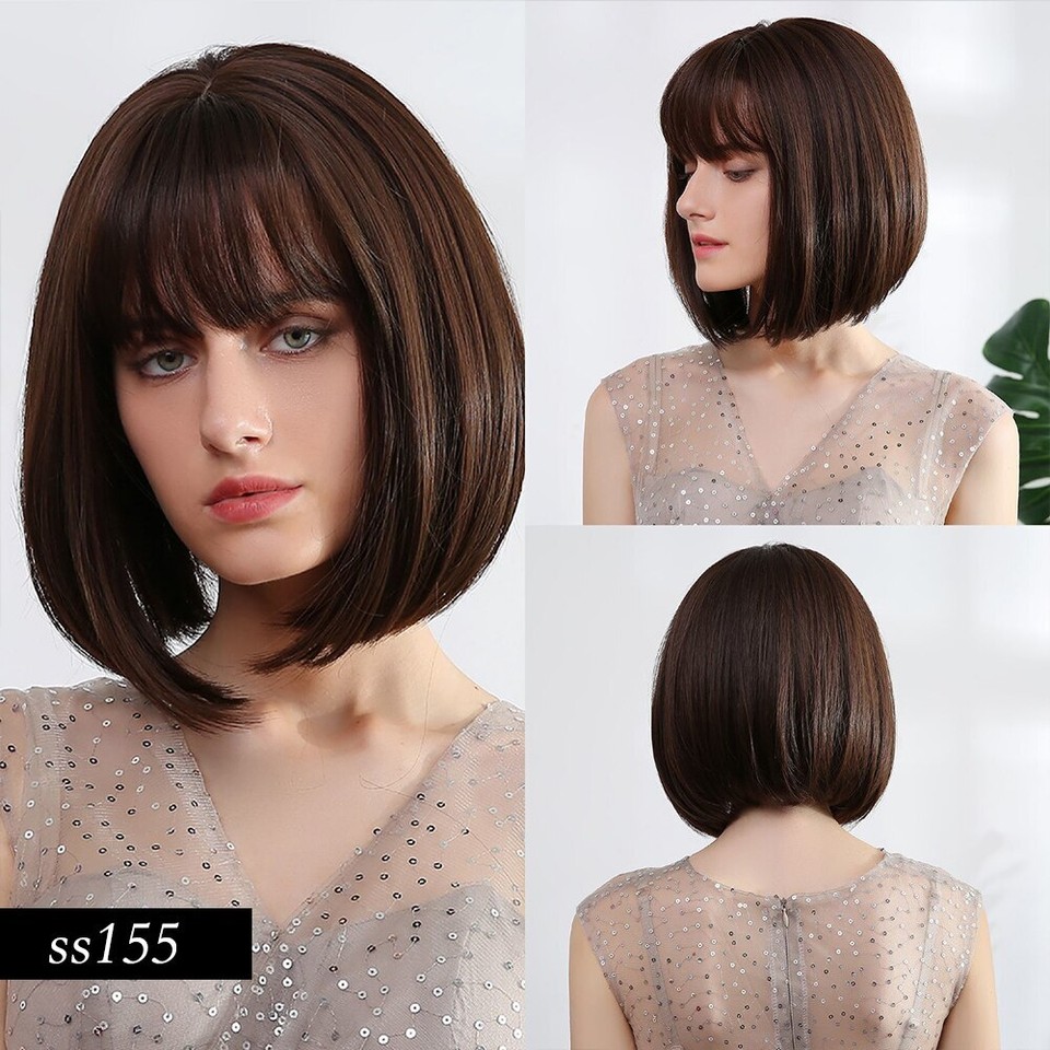 POP Women Short Wigs Brown Blonde Red Natural Human Hair Party Cosplay ...