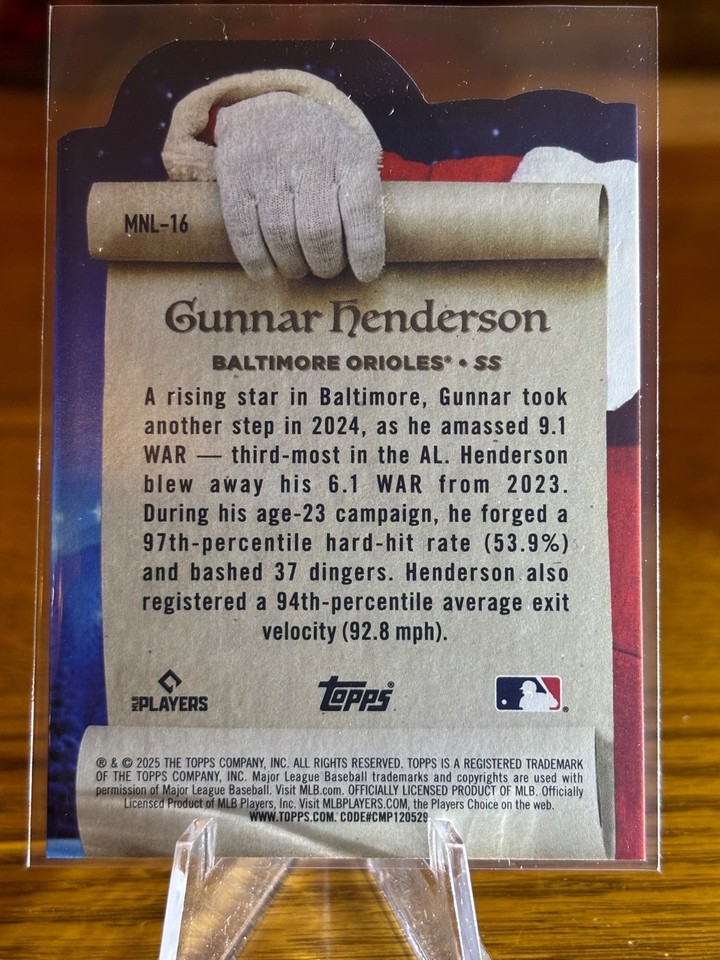 2025 Topps Holiday Gunnar Henderson The Nice List Die-Cut #MNL-16 ...