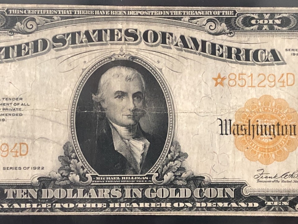 1922 $10 (Star Note)⭐️🇺🇸 FR. 1173* Gold Certificate PMG 25 Very Fine ...