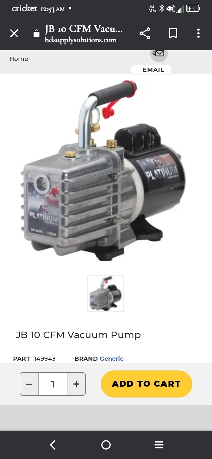 JB Industries DV-285N Platinum 2 Stage Vacuum Pump 10 CFM .5 x .25 x ...