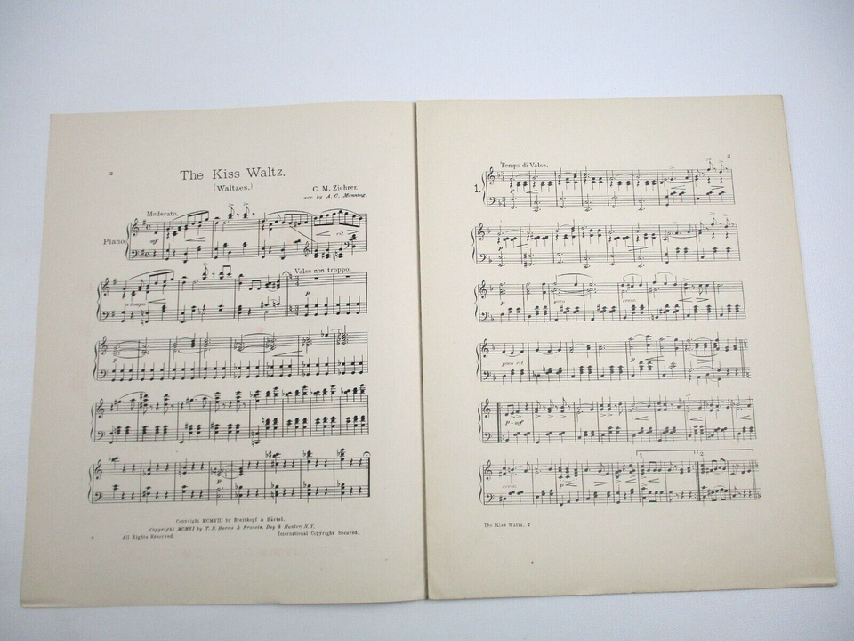 Antique 1908 The Waltz Lesson from the Kiss Waltz by Woodward, Ziehrer ...