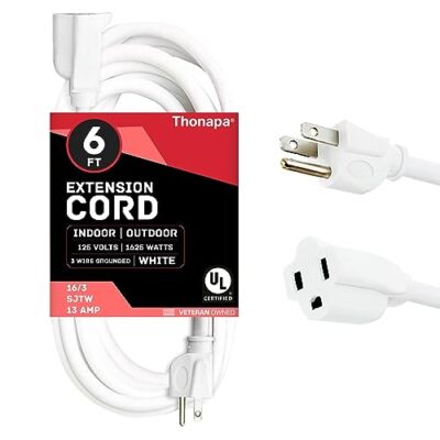 6 Ft White Extension Cord - 16/3 Durable Outdoor Electrical Cable | eBay