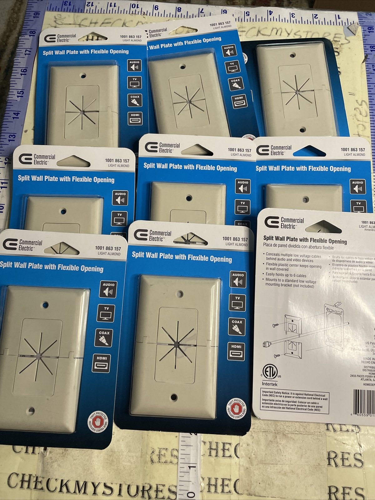 9 PACK 1-Gang Split Wall Plate Flexible Opening Light Almond HDMI TV ...