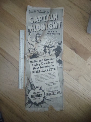 Vintage Captain Midnight Newspaper Ad For Upcoming Comic Strip ...