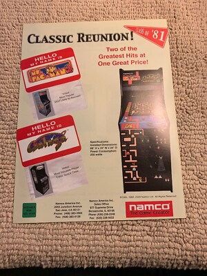 ORIGINAL 11- 8 '' Classic Reunion MS Pac-Man Galaga ARCADE video GAME ...