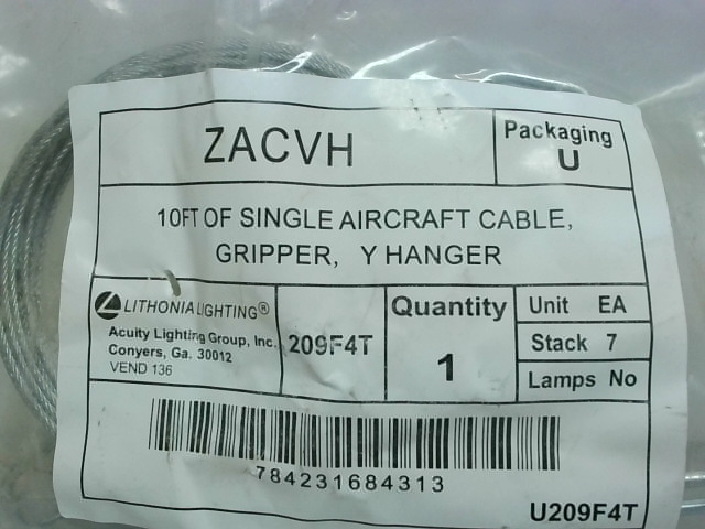 Lithonia Lighting ZACVH 10' of Single Aircraft Cable-Gripper Y - New In ...