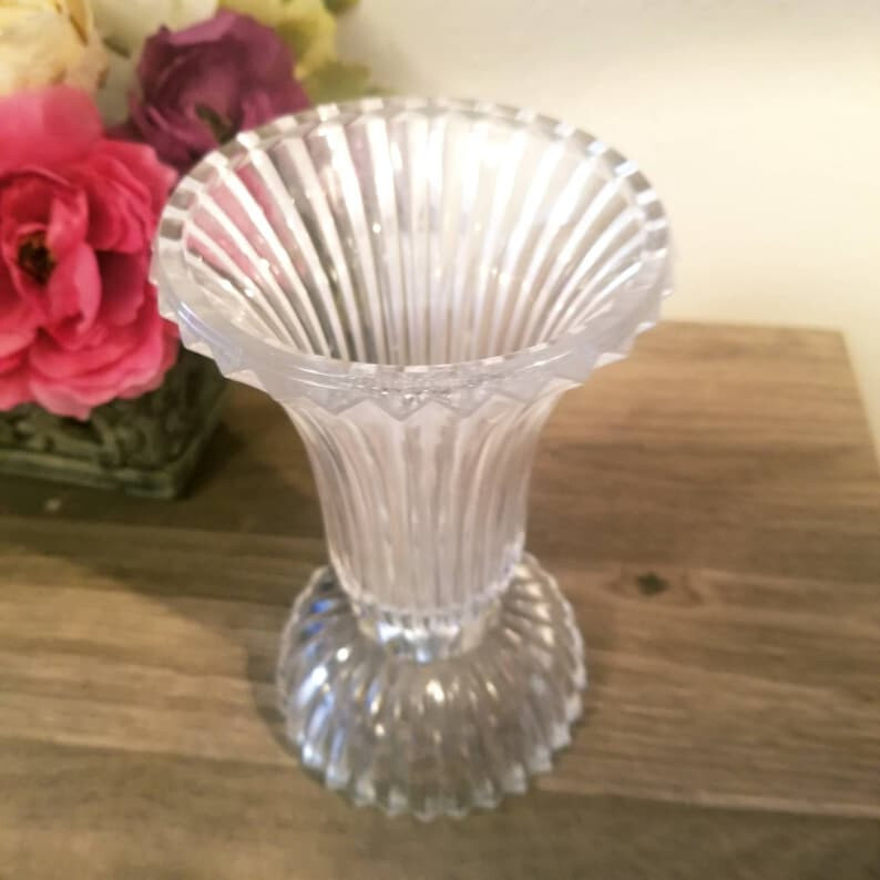 Vintage Ribbed Crystal Vase, Small Crystal Vase, Crystal Glass Home ...