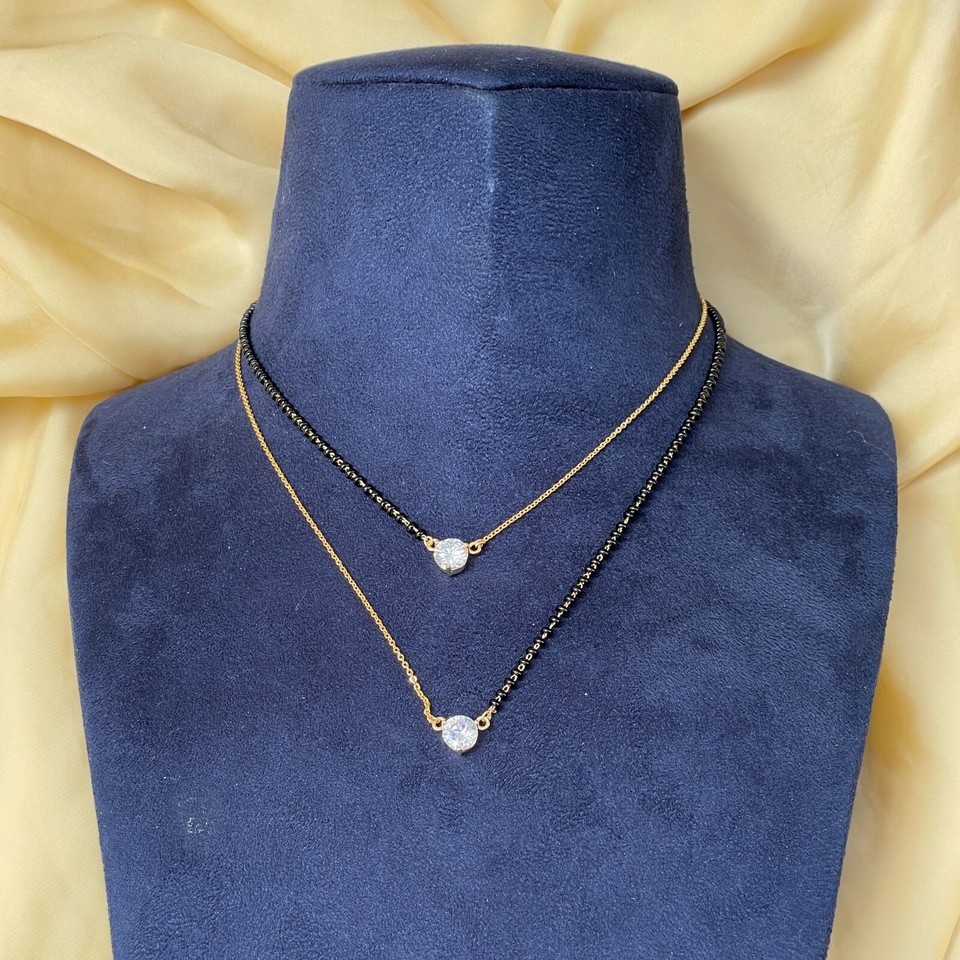 Contemporary American Diamond Double Layer Gold Plated Mangalsutra For ...