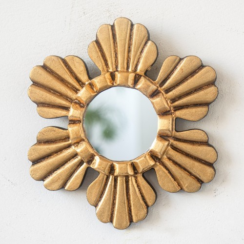 Small Round mirror 6" home decor | Gold Leaf Wood Wall hanging circle ...