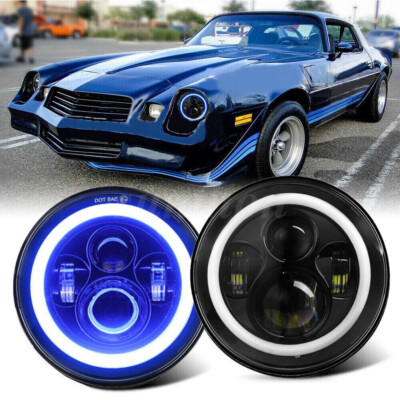 Fit Chevrolet Camaro 1967-1981 7" Round LED Headlights Halo Blue DRL Hi ...