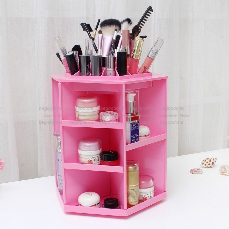 360 Degree Rotating Spin Cosmetics Storage Organizer Makeup Brushes ...