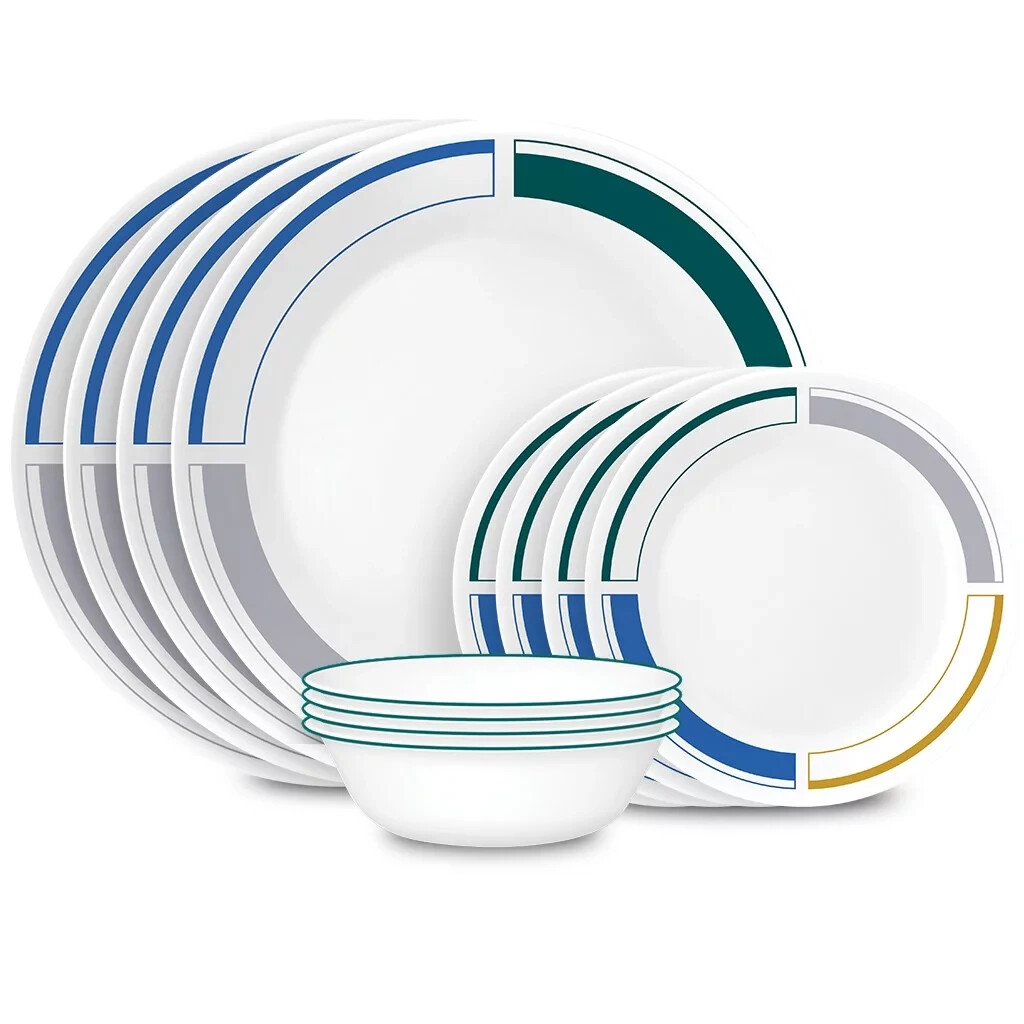 Corelle Modern Color Block Pattern 12pc Oven Safe Dinnerware Set ...