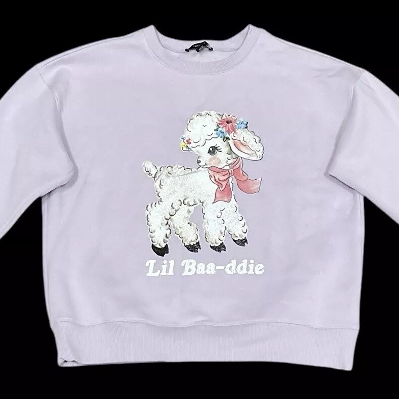 Forever 21 Lamb Sweatshirt Lavender Purple Lil Baa Ddie Sheep Easter ...