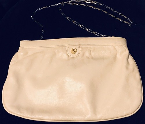Ann Klein Beige Leather Clutch Bag w/ Gold Chain for Convertible ...