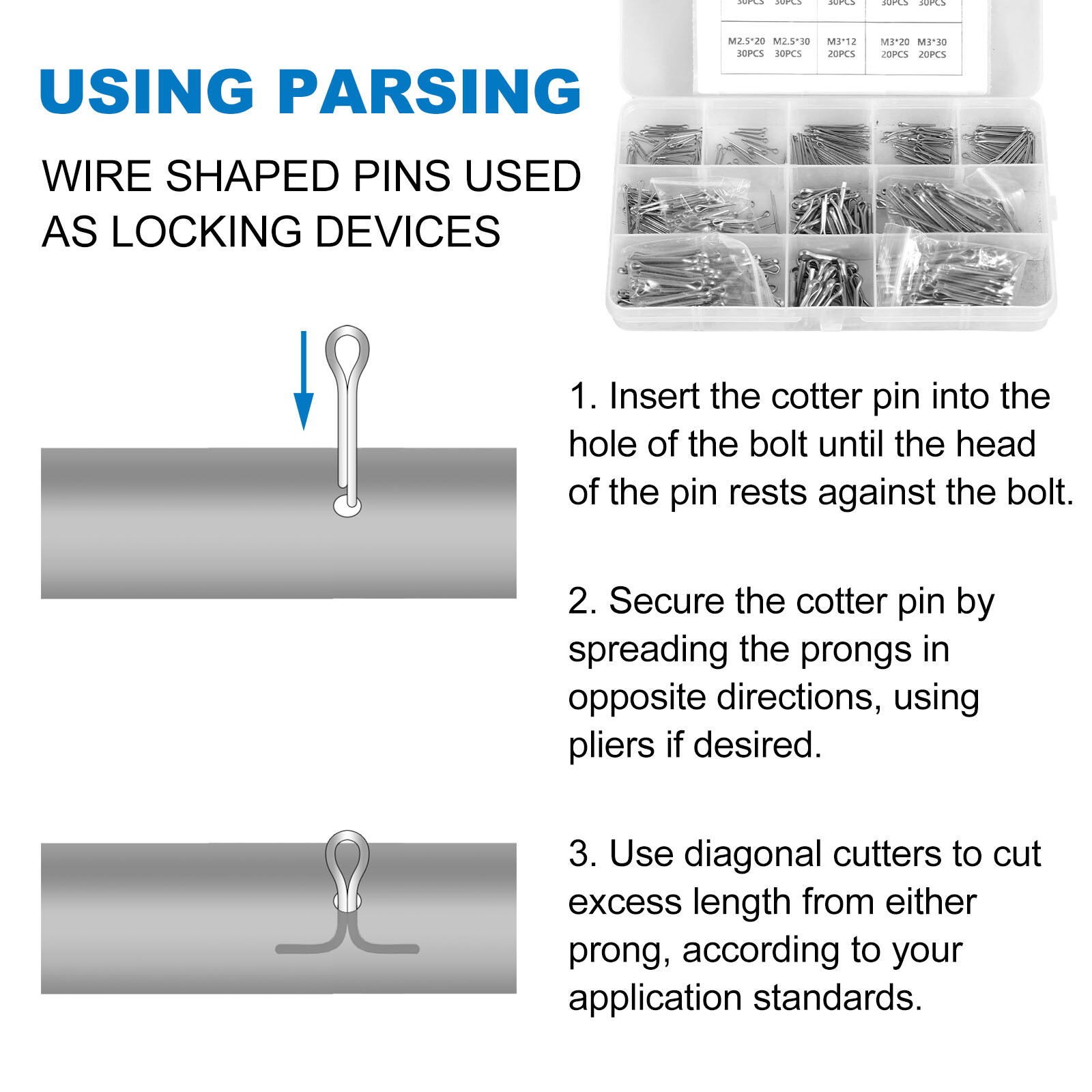 420Pcs Cotter Pin Assortment Kit Split Pin Fastener Clips Set Straight ...