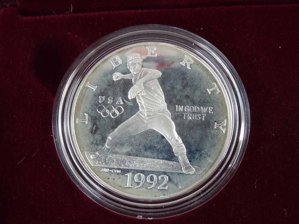 1992-S Olympic Baseball Proof Silver Dollar & Half US Mint 2 Coin Set ...