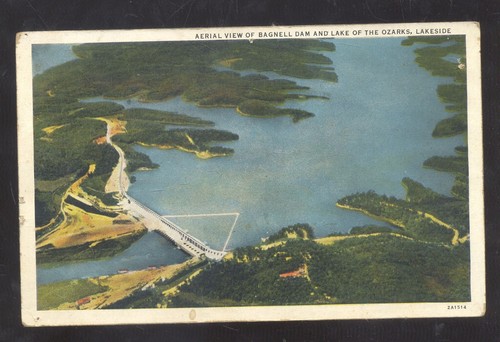 LAKESIDE MISSOURI BAGNELL DAM LAKE OF THE OZARKS AERIAL VIEW POSTCARD ...