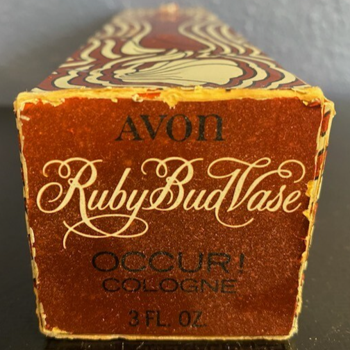 Vtg 1970 Avon Ruby Bud Vase Decanter Occur Cologne Red Glass Bottle Box ...